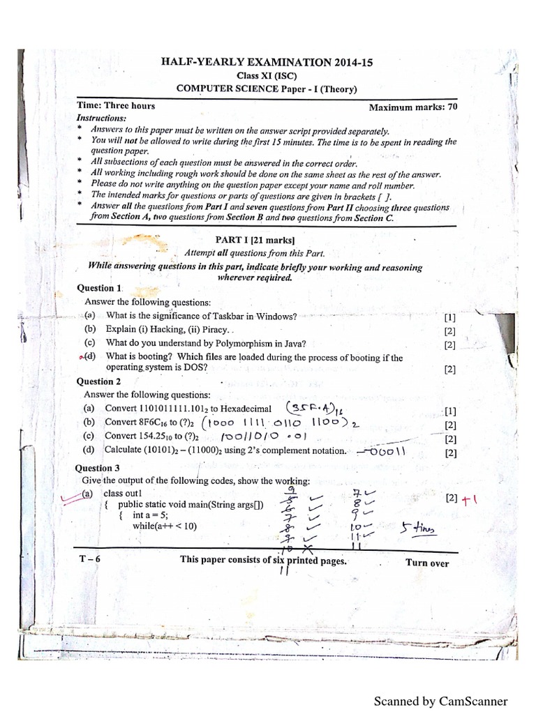 XI Comp Halfyearly 2014-15 | PDF