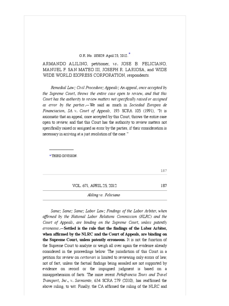 Aliling vs. Feliciano | PDF