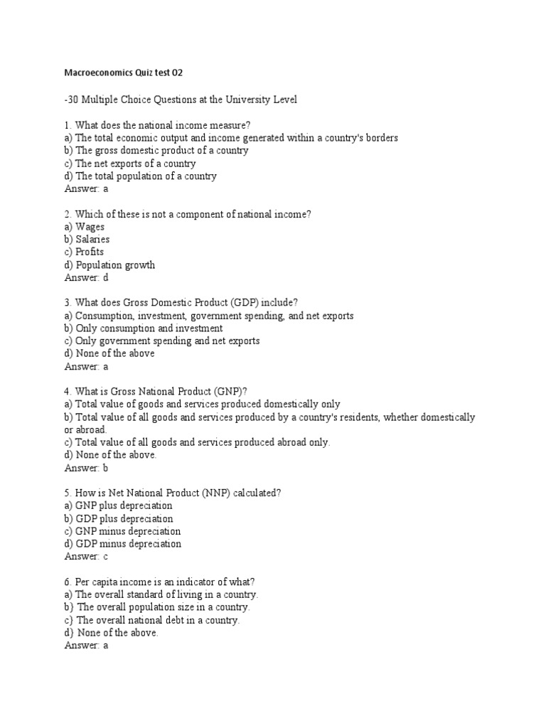 Macroeconomics Quiz Test 02 | PDF | Gross Domestic Product ...