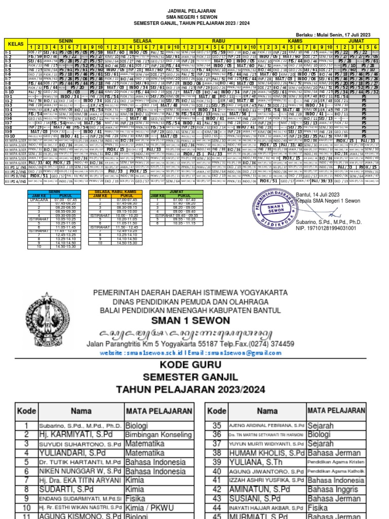 Jadwal KBM Sem 1 TP 2023 - 2024 | PDF