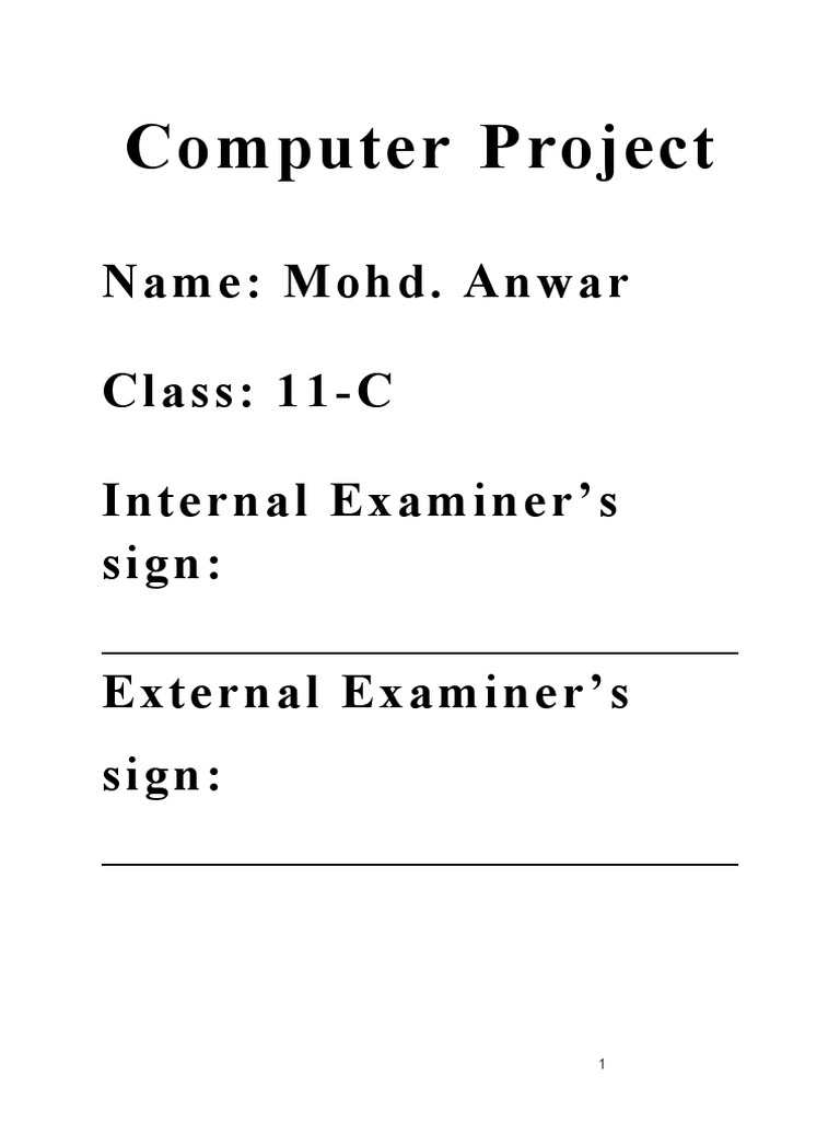 Computer Project Class 11th Anwar | PDF