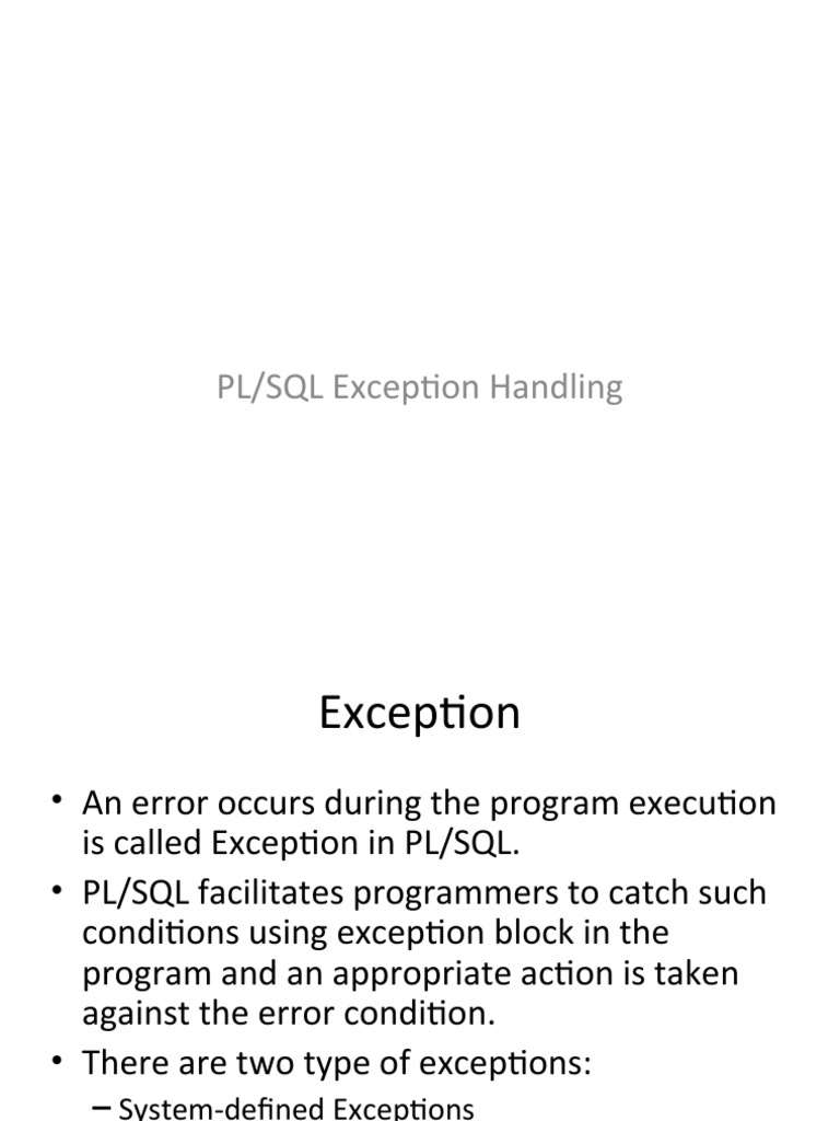 25.plsqlexception Handling | PDF | Pl/Sql | Computer Engineering 25.plsqlexception Handling | PDF | Pl/Sql | Computer Engineering
