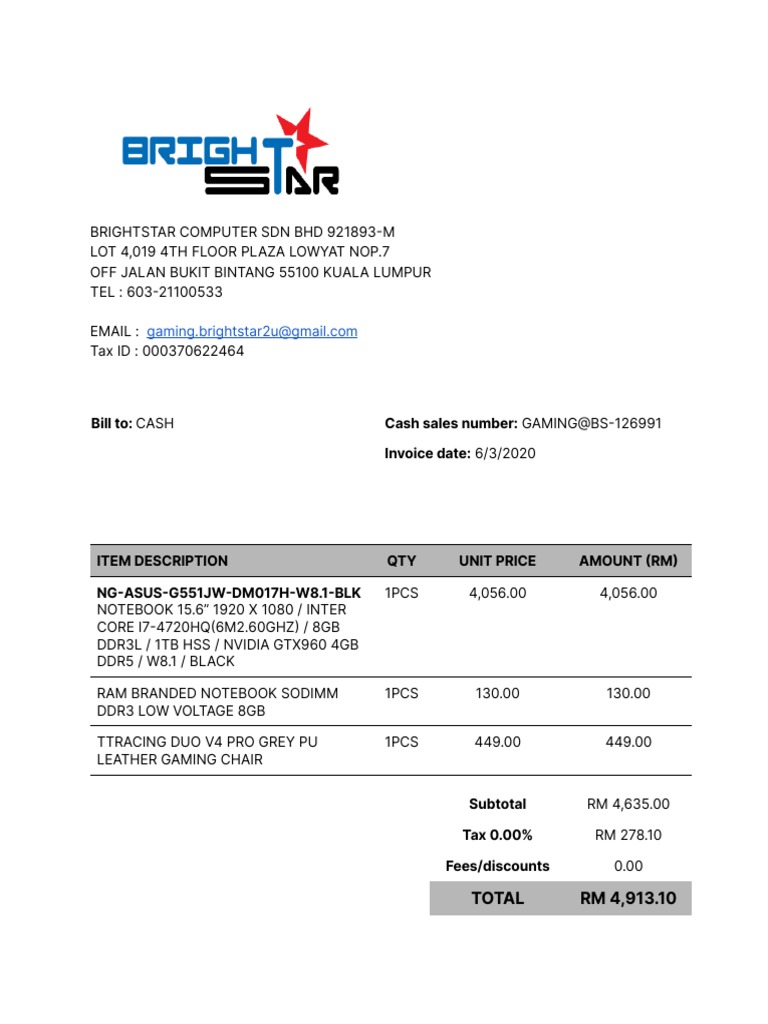 Invoice 2020 for Laptop | PDF