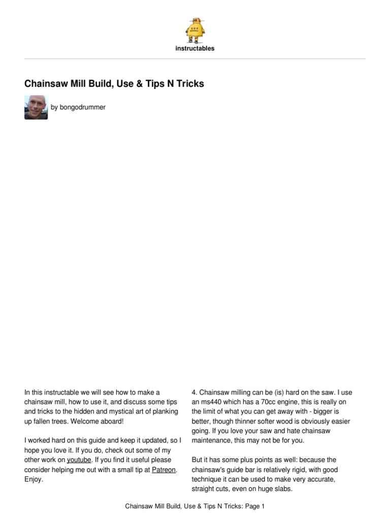 Chainsaw Mill Build Use Tips N Tricks | PDF | Screw | Drill