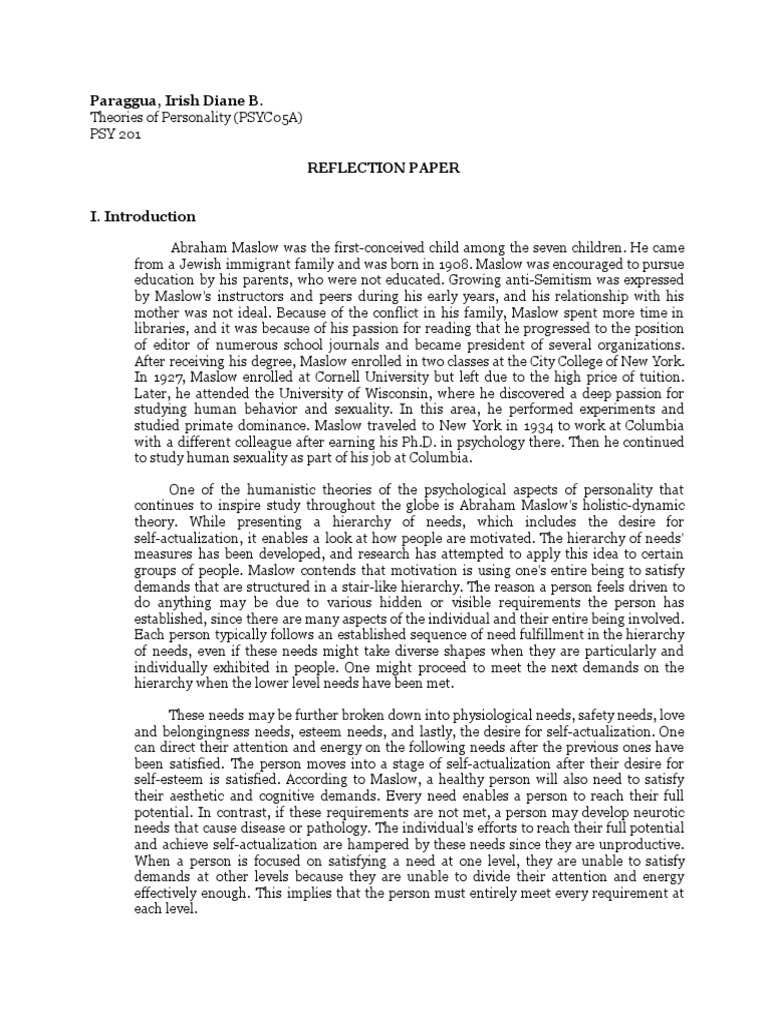 (IRISH PARAGGUA) Reflection Paper, Theories of Personality-1 | PDF ...