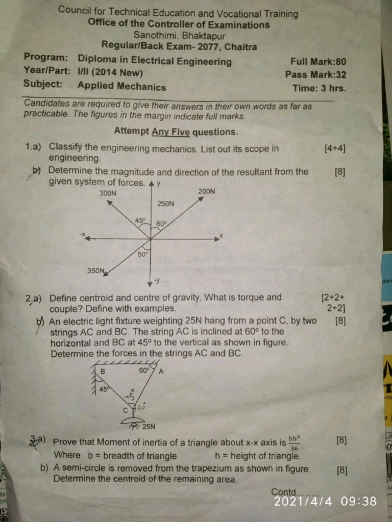 Engineering Mechanics Questions | PDF