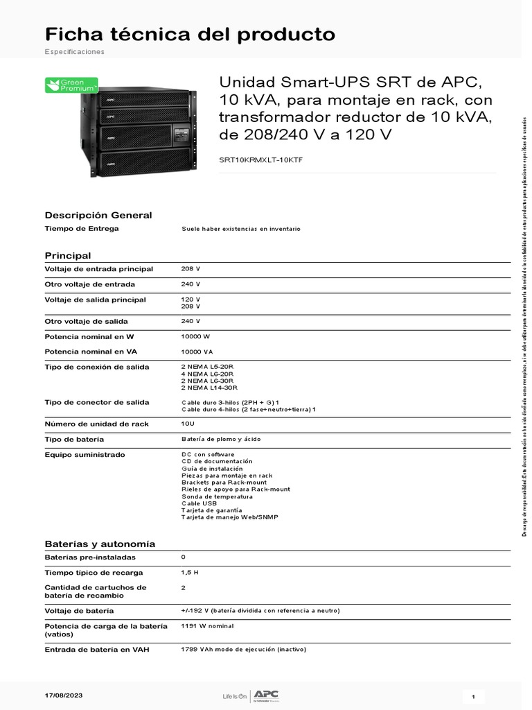 Smart-UPS en Línea - SRT10KRMXLT-10KTF | PDF | Metrología | Ingenieria ...