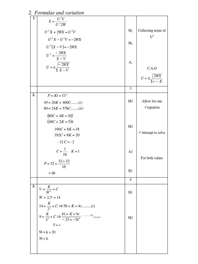 Formulae and Variation Ans | PDF | Teaching Methods & Materials