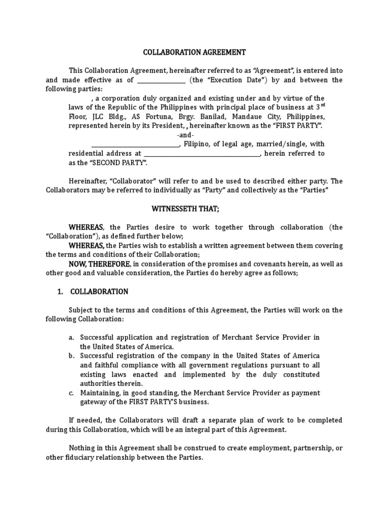 Business Collaboration Agreement Template | PDF | Information | Trade ...