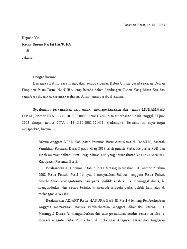 Laporan Ke DPP Hanura | PDF