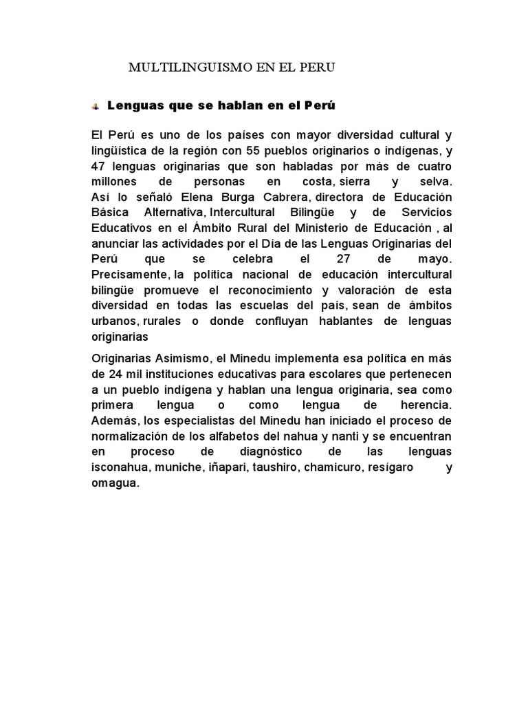 Multilinguismo en El Peru | PDF