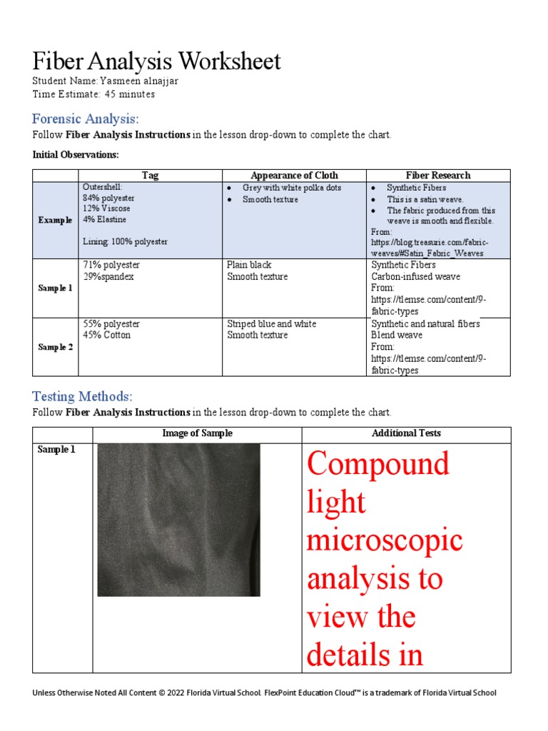 fiber_evidence_worksheet solved | PDF | Textiles | Electromagnetic ...