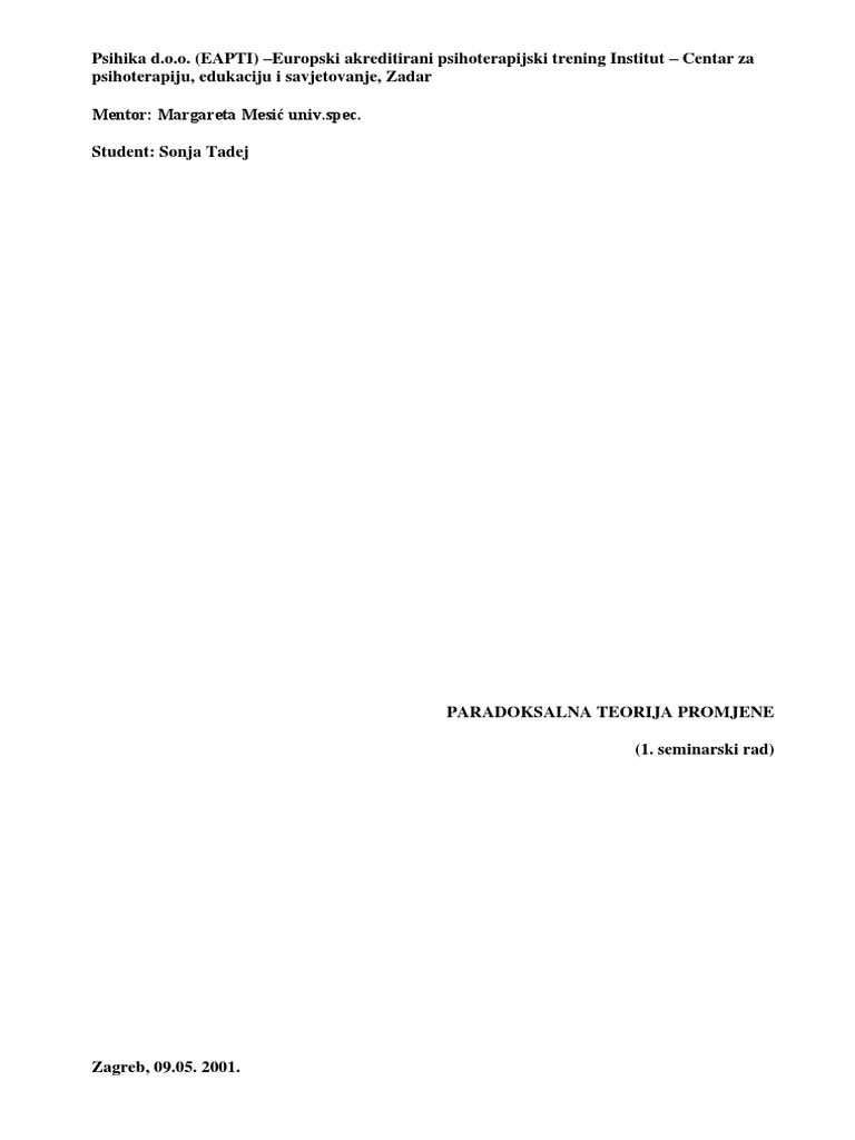 Paradoksalna Teorija Promjene - Seminar | PDF