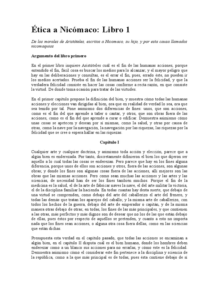 Ética A Nicómaco LIBRO 1 | PDF