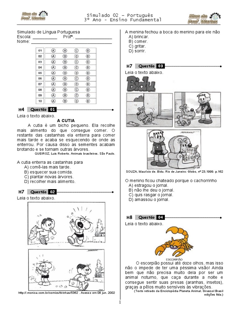 Simulado 02 (L. P - 3º Ano) - Blog Do Prof. Warles | PDF