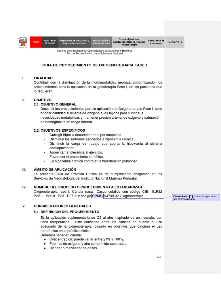 13 - Guía de Procedimiento de Oxigenoterapia Fase I | PDF