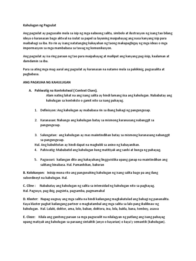 Kahulugan NG Pagsulat | PDF