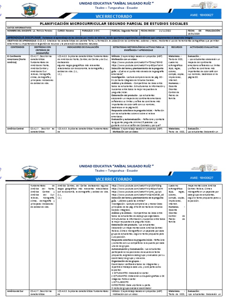 2-PLAN MICROCURR.9NO EESS 2do PARCIAL 2022-2023 LIC - PATRICIO PAREDES | PDF | Evaluación ...