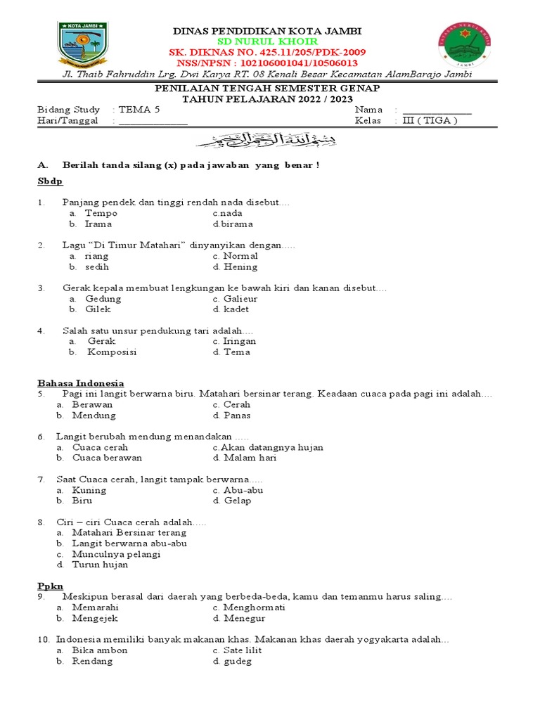 Soal Ujian Tema 5 Kls 3 | PDF