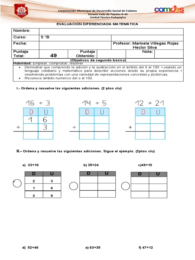 PRUEBA MATEMATICA Segundo Básico | PDF