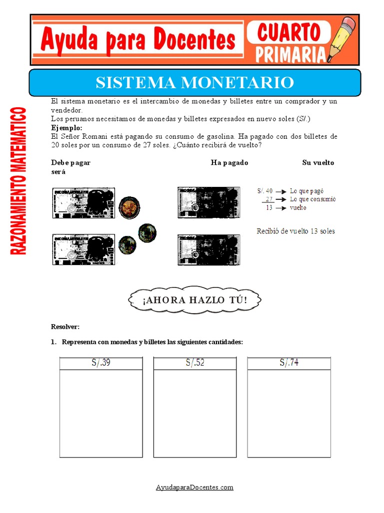 Fichas-del-Sistema-Monetario-para-Cuarto-de-Primaria | PDF