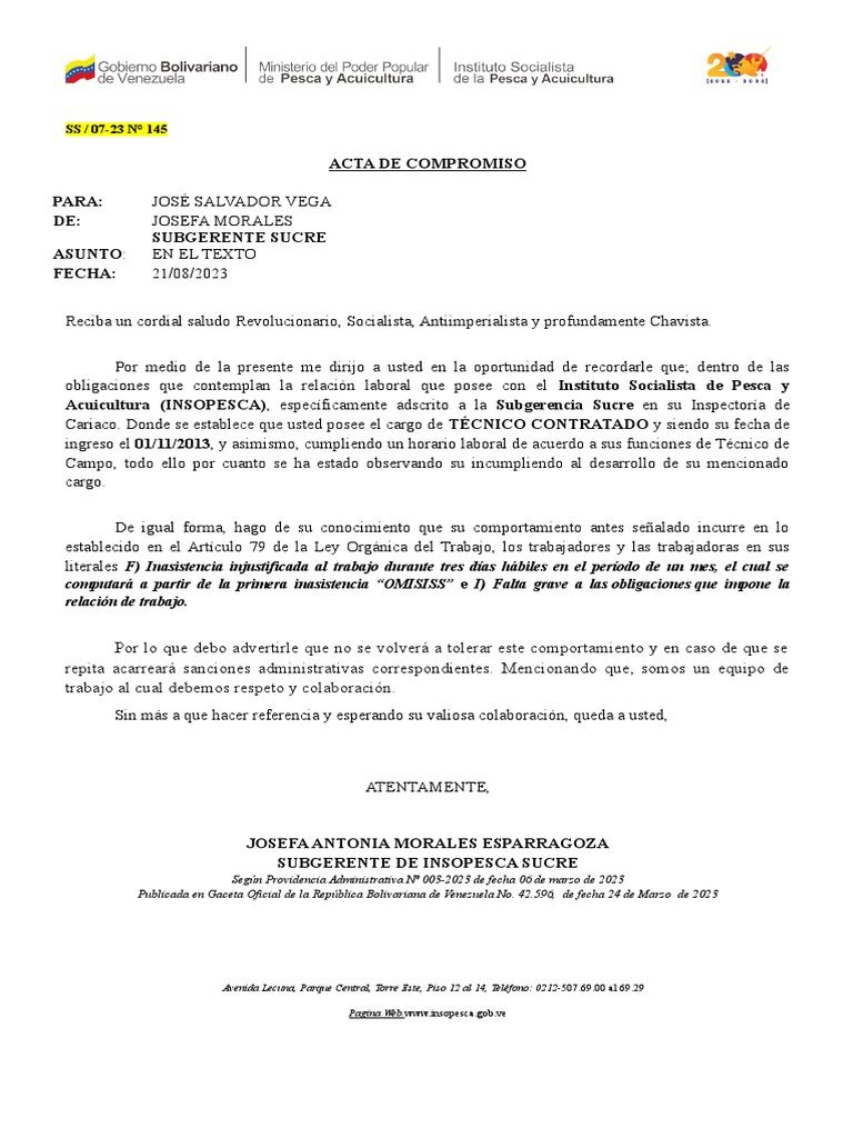 Llamado de Atención Por Falta Al Trabajo | PDF
