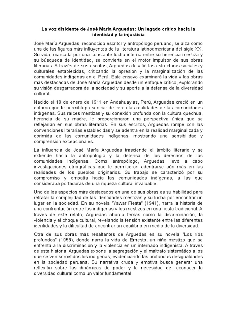 La Voz Disidente de José María Arguedas | PDF | Ciencias sociales ...
