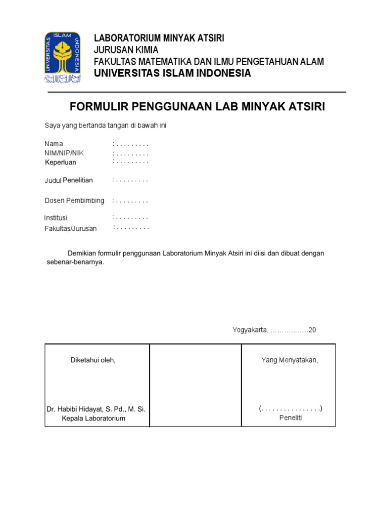 Formulir Masuk Lab CEOS | PDF
