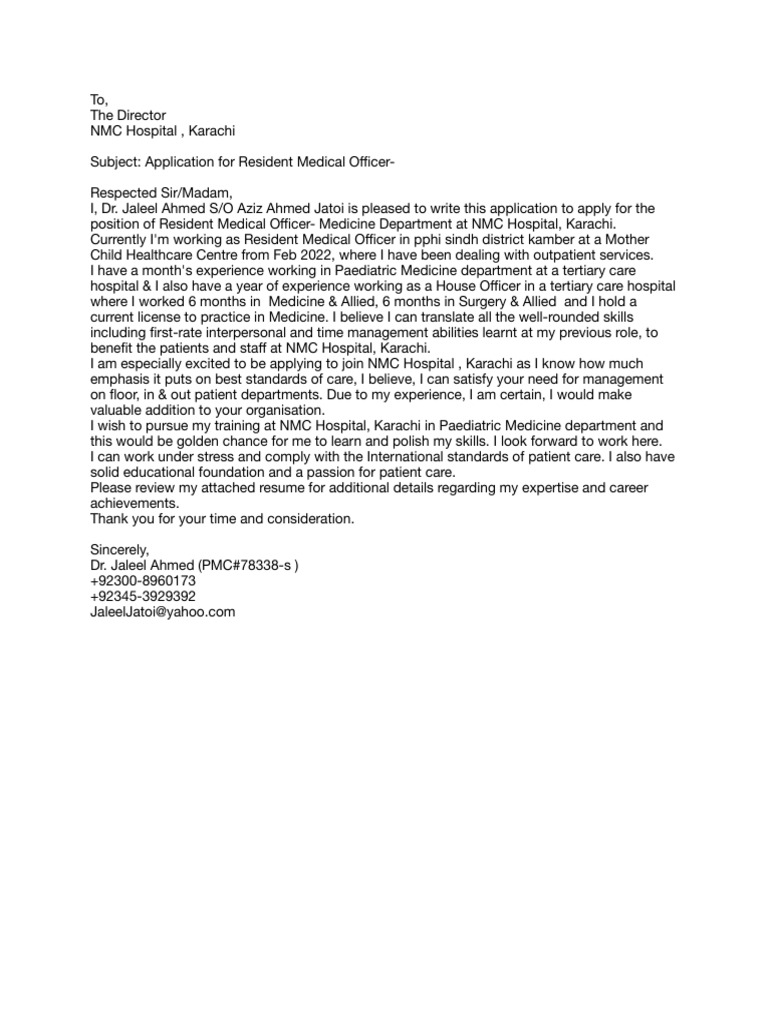 NMC Cover Letter | PDF | Patient | Hospital