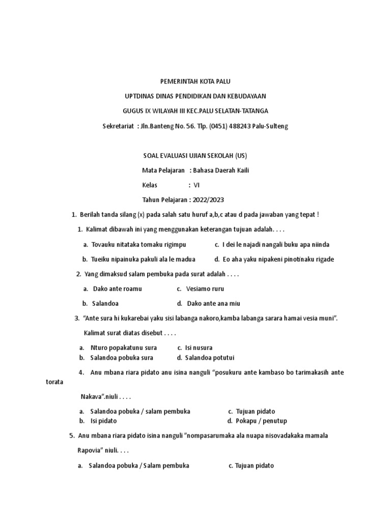 Soal Us Kelas 6 | PDF