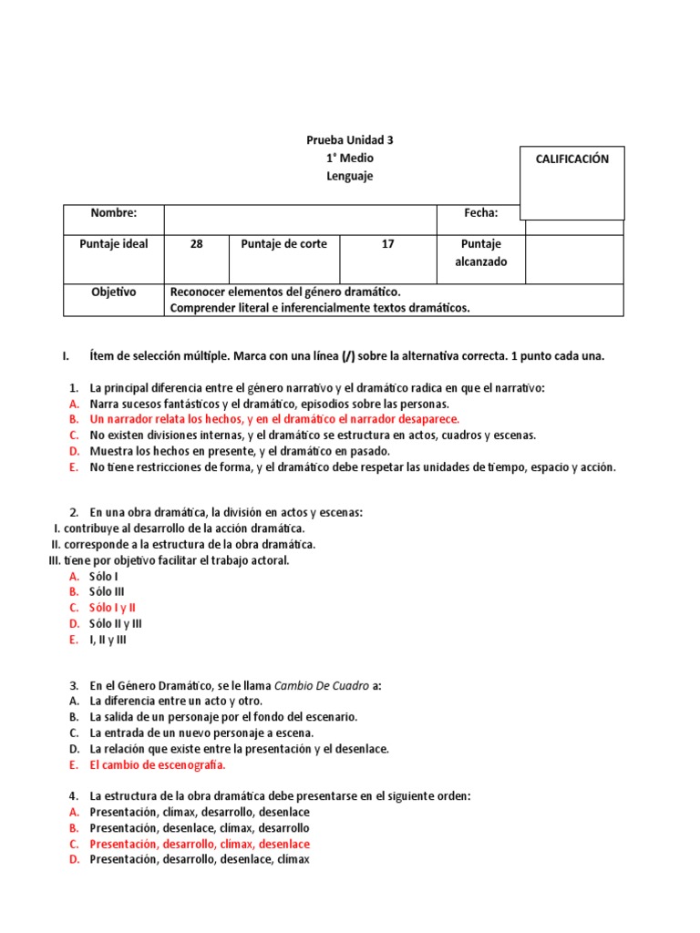 Prueba Genero Dramático | PDF | Arte | Ficción general