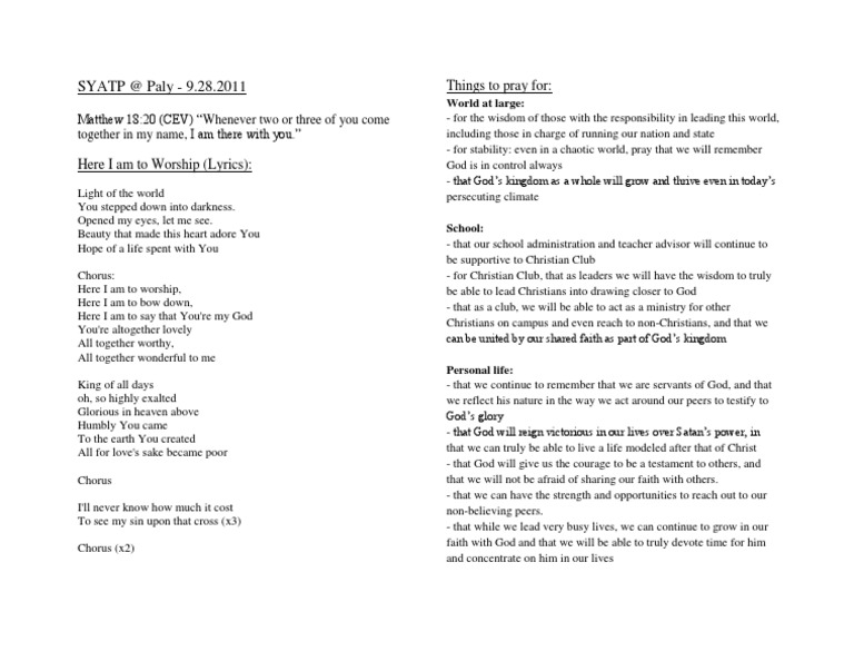 SYATP Prayer and Worship Guide | PDF