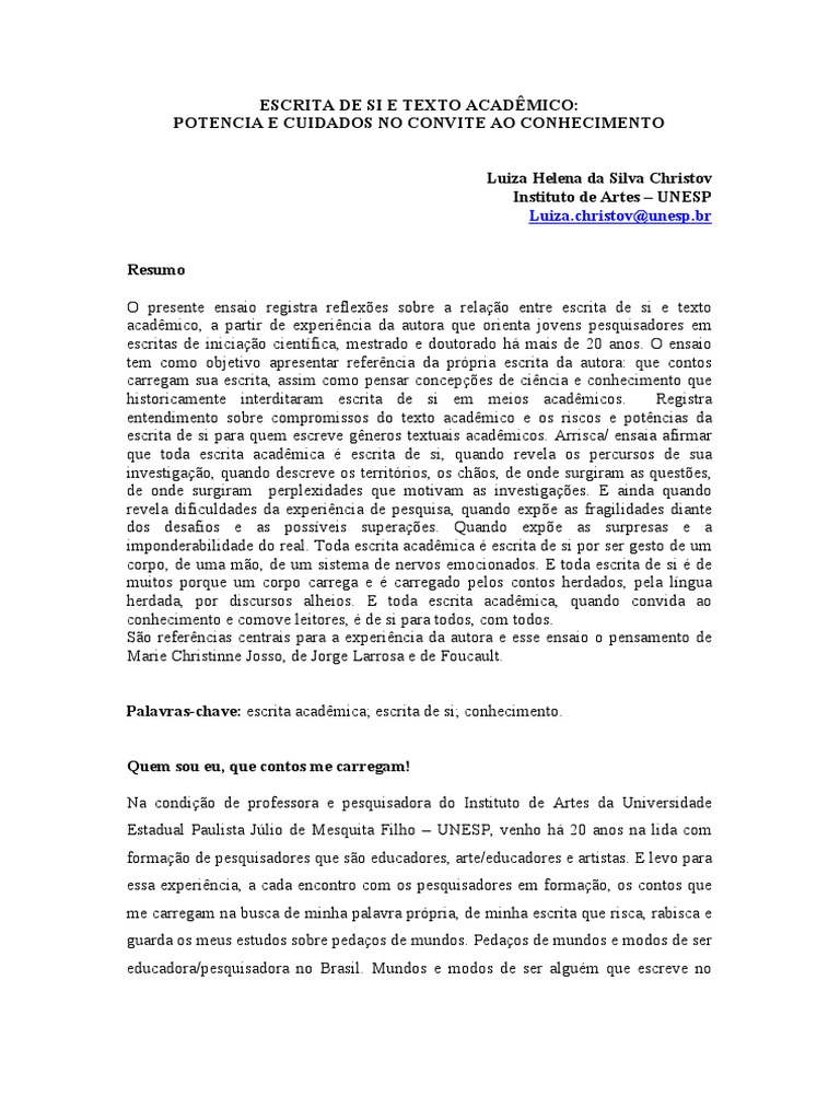 CHRISTOV - ESCRITA DE SI E TEXTO ACADÊMICO - Revisto | PDF