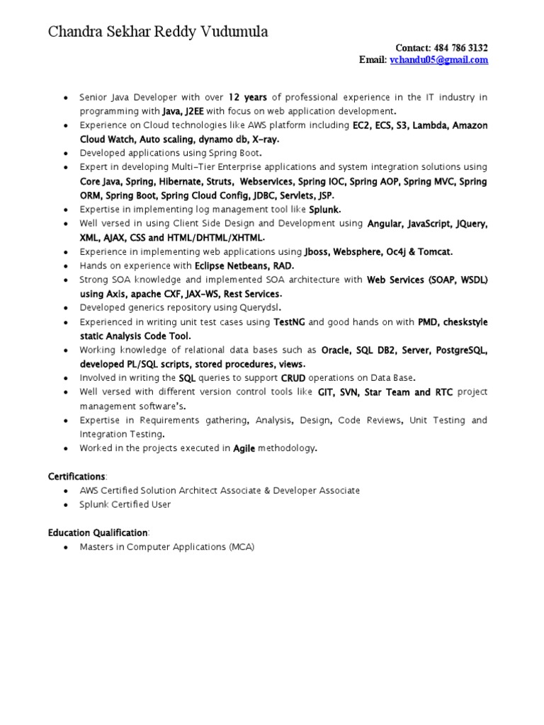 Chandra Vudumula Resume | PDF | Spring Framework | Web Application