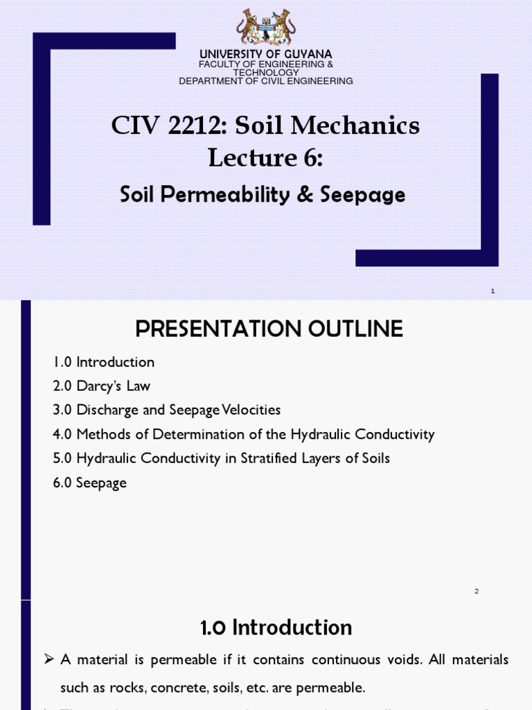 CIV 2212 Lecture 6 Soil Permeability & Seepage | PDF | Home & Garden | Technology & Engineering