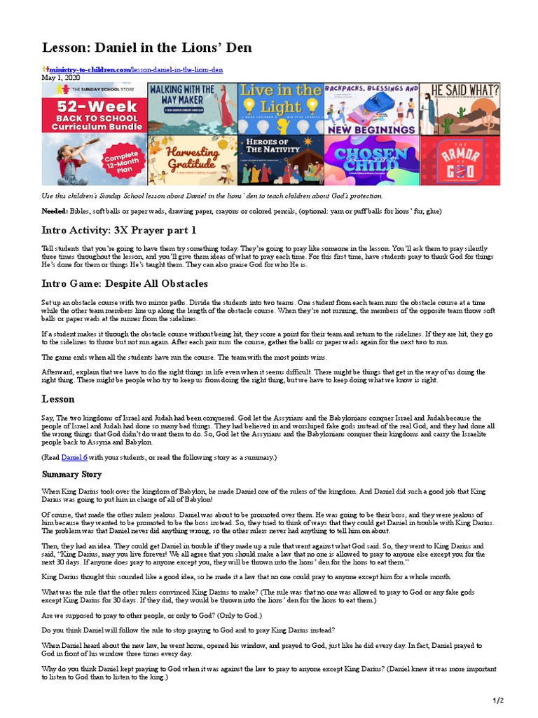 Lesson Daniel in The Lions Den | PDF