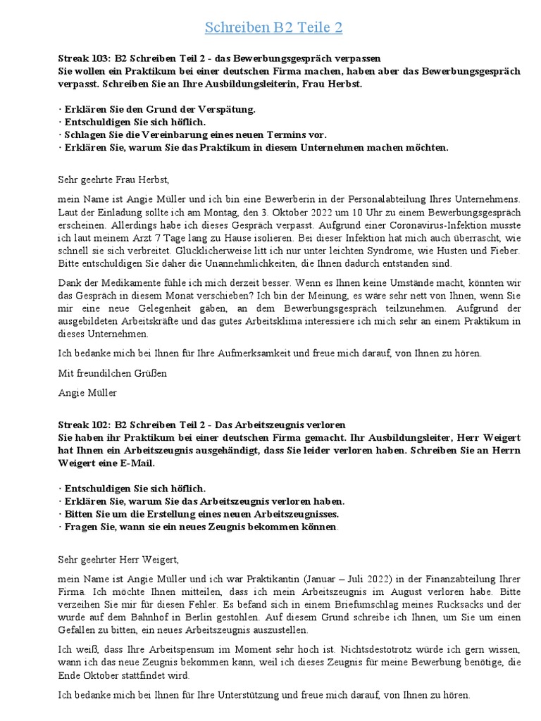 Schreiben B2 Teile 2 | PDF