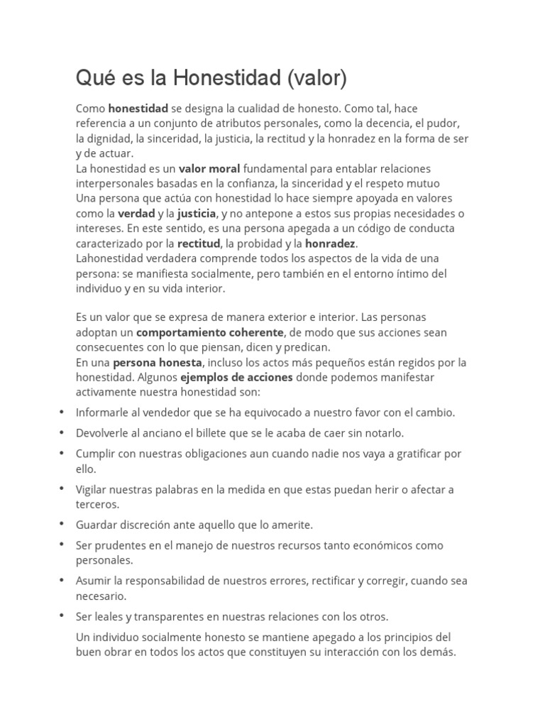 Qué Es La Honestidad VALORES | PDF