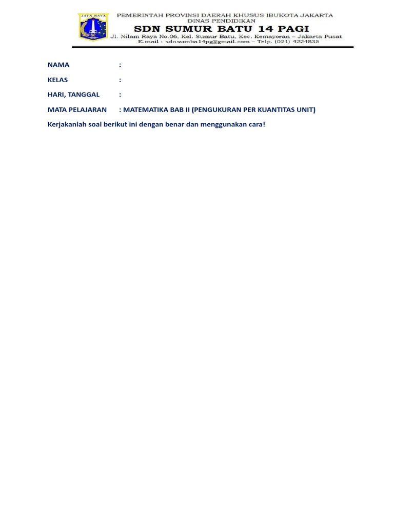 Uh MTK Kelas V B Bab II Pengukuran Per Kuantitas Unit | PDF