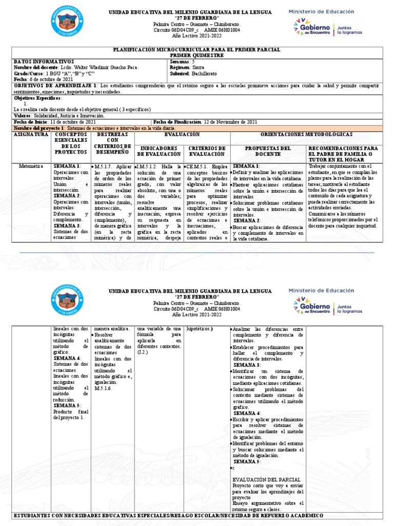 Formato de Planificacion y Ejemplo | PDF