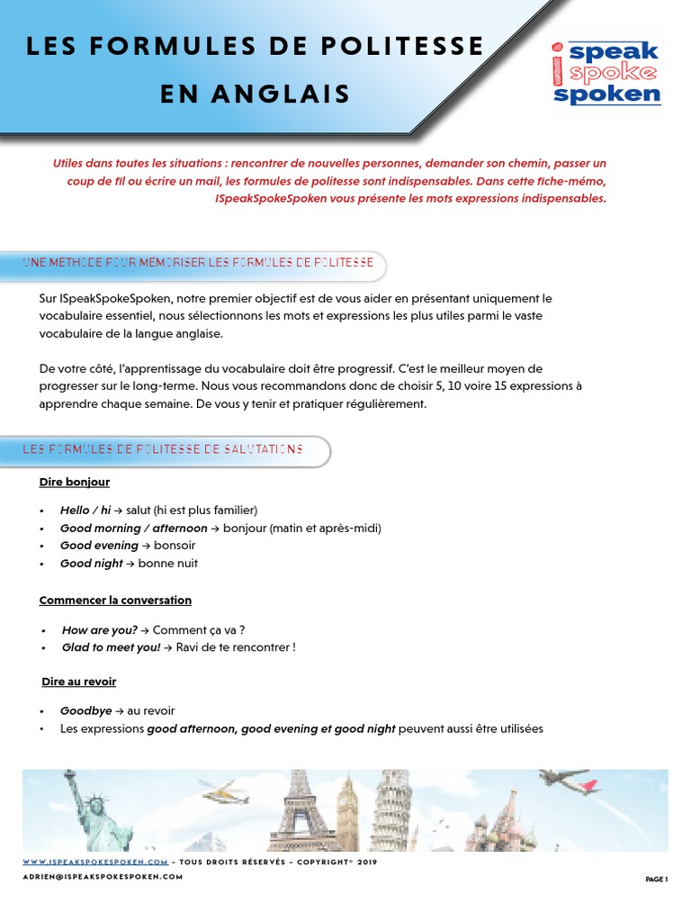 Formules de politesse en anglais | PDF | Arts du langage et discipline ...