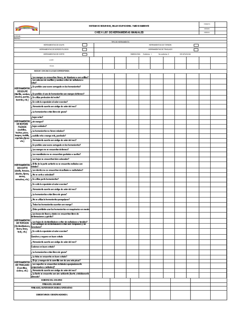 Formato de Inspeccion de Herramientas Manuales .Ok | PDF Formato de Inspeccion de Herramientas Manuales .Ok | PDF