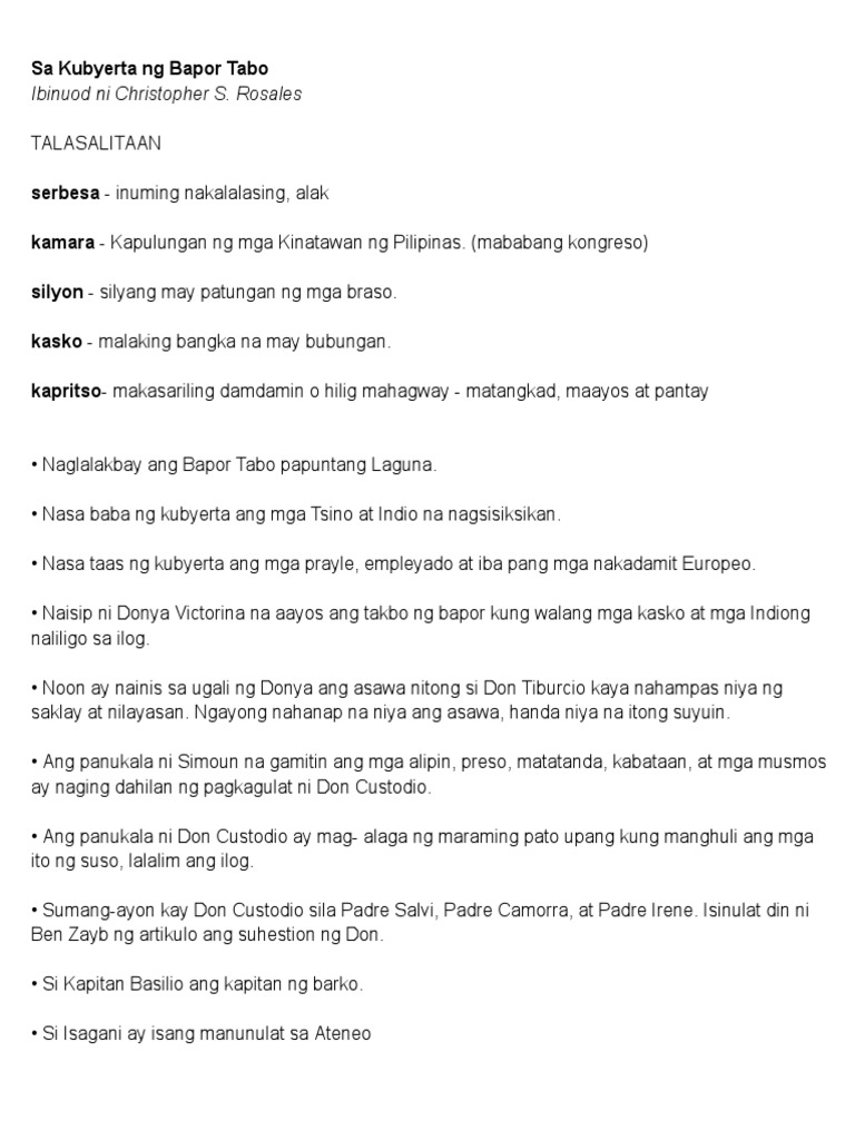 Sa Kubyerta ng Bapor Tabo Filipino Grade 10 | PDF