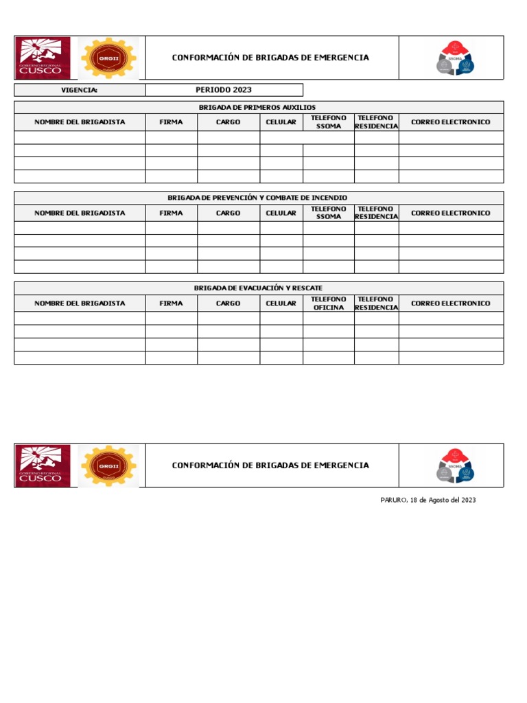 Formato para Brigada de Emergencia | PDF