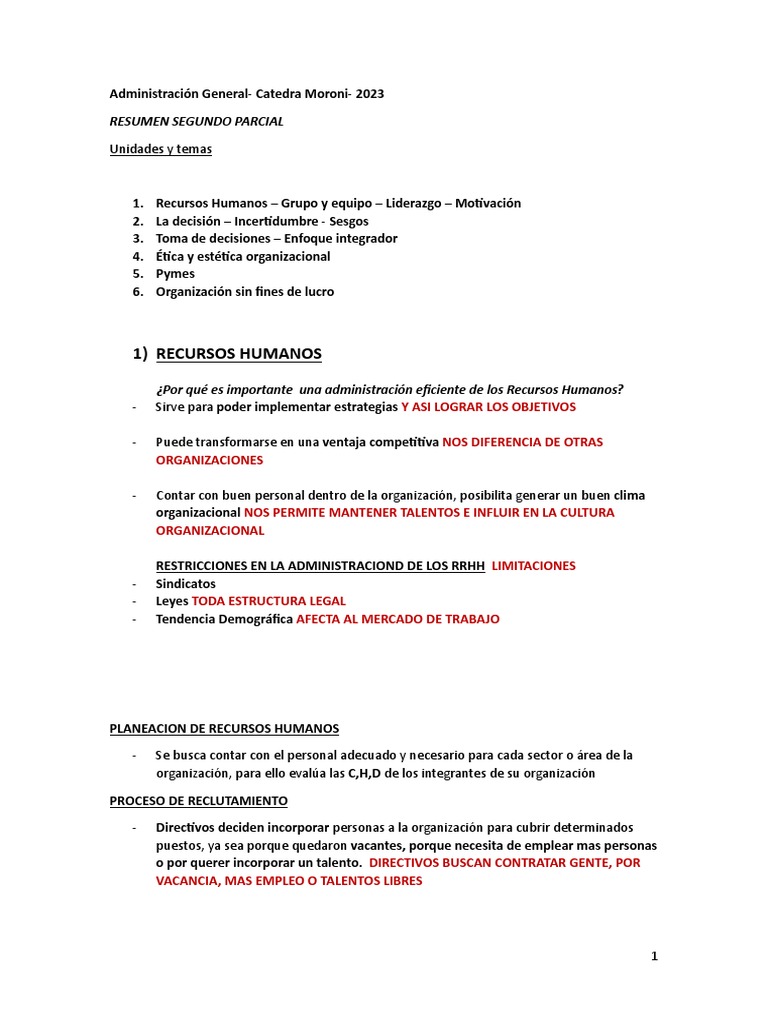 Resumen Admin Segundo Parcial MORONI | PDF | Relaciones personales, crianza y desarrollo personal