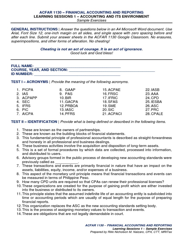 1 Accounting and Its Environment Sample Exercises | PDF | Finance ...