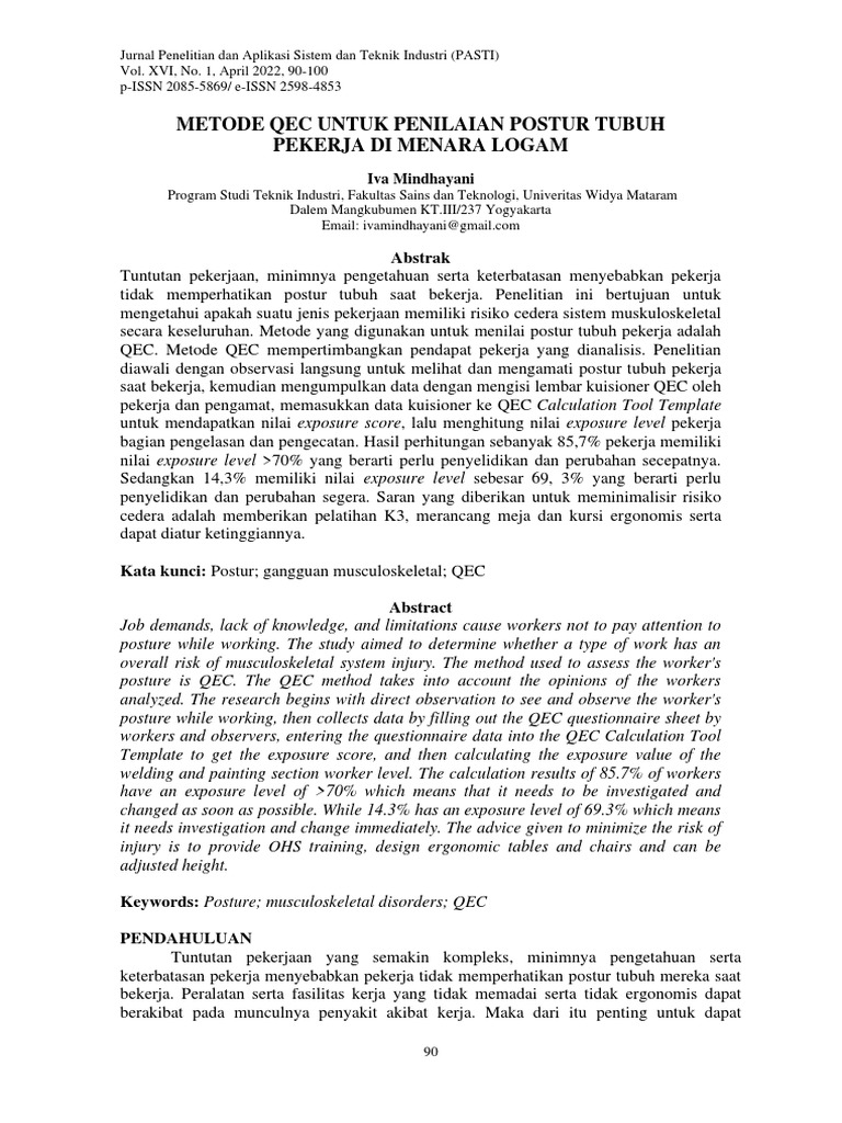 Metode Qec Untuk Penilaian Postur Tubuh Ebbe482a | PDF