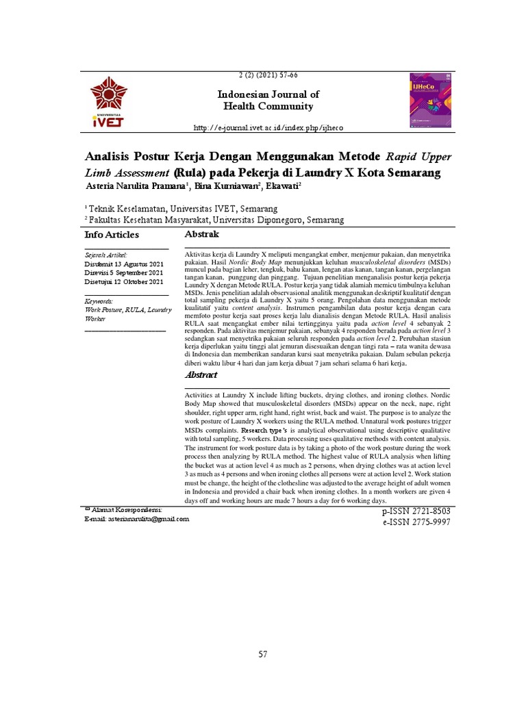 Analisis Postur Kerja Dengan Menggunakan Metode Rapid Upper | PDF