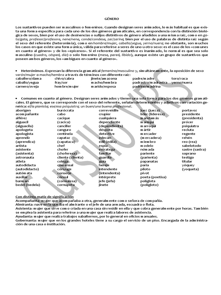 Género Gramatical en Sustantivos | PDF | Género gramatical