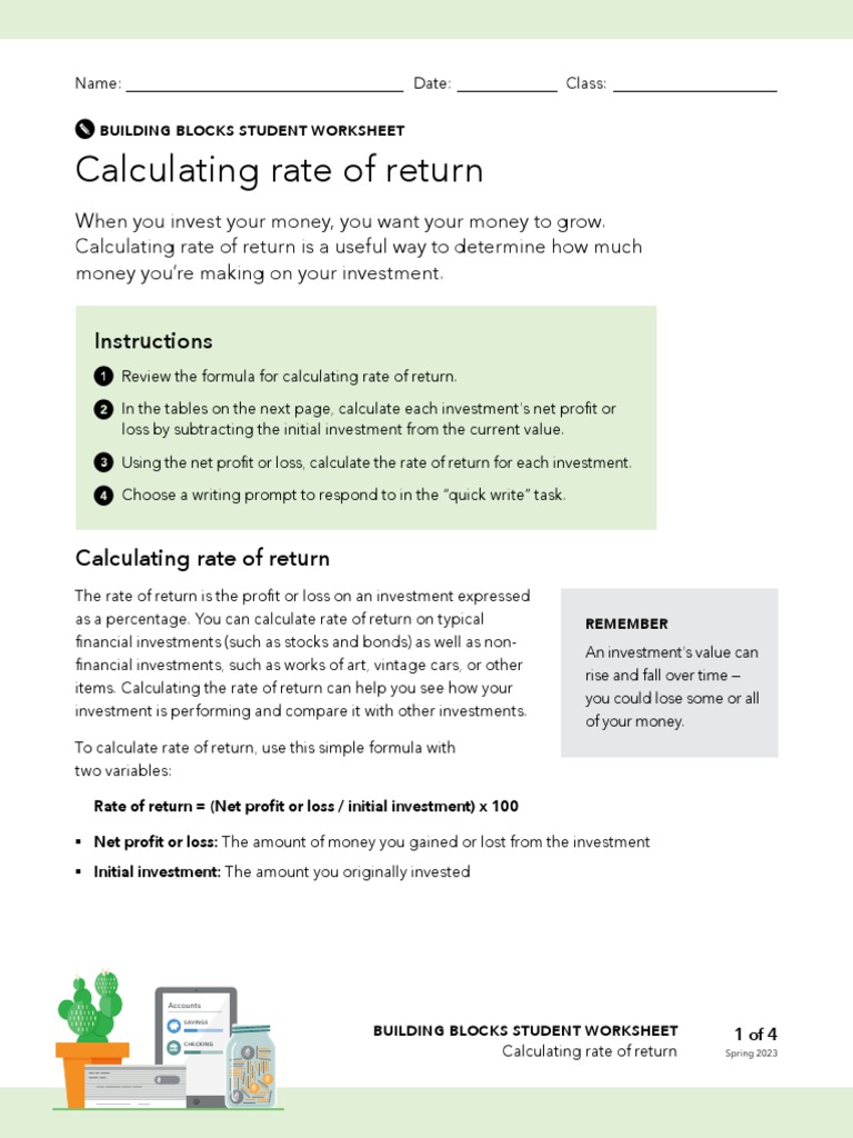 Calculating Rate Return - Worksheet | PDF